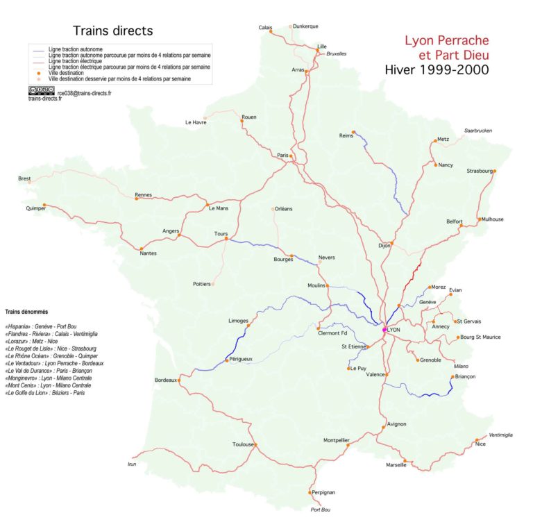 Trains directs au départ de Lyon, consultez l'étude et les cartes