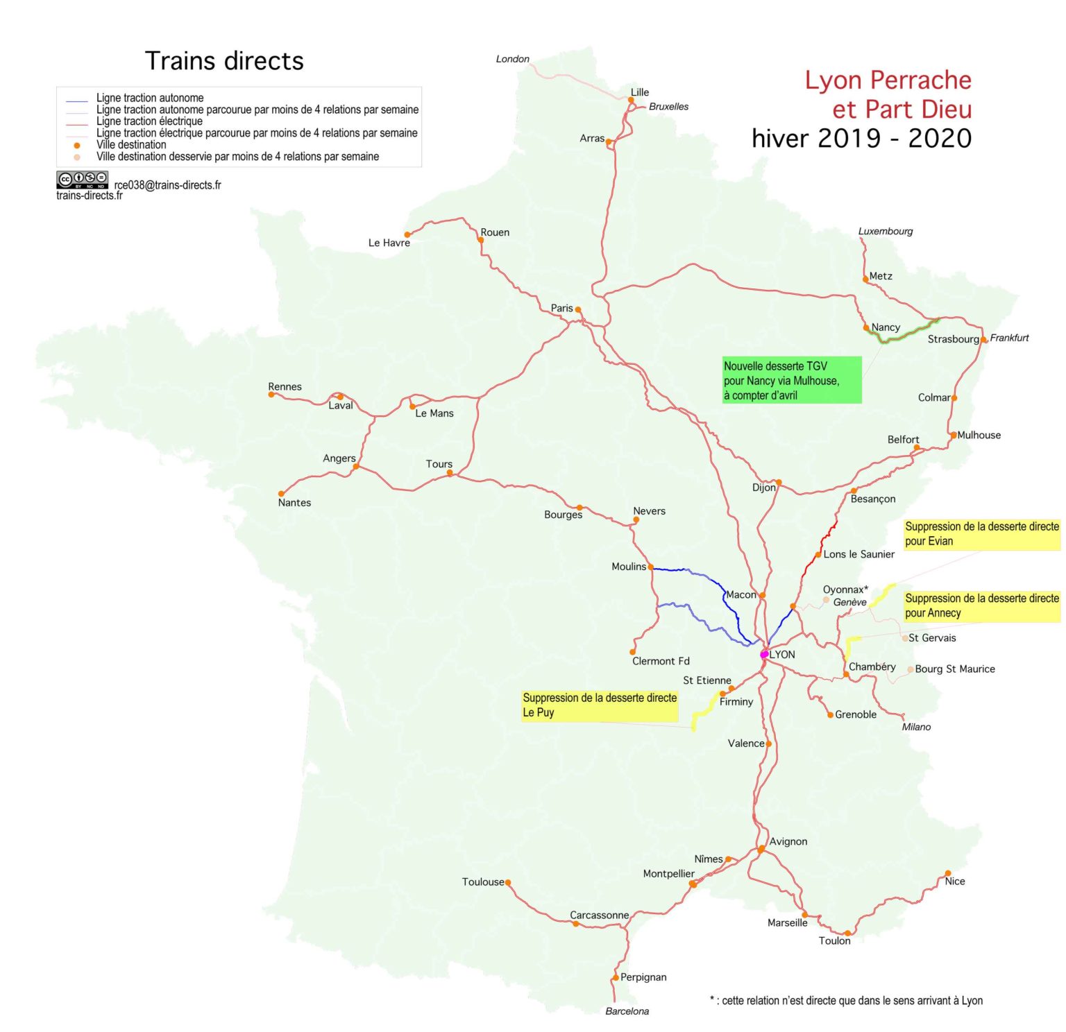 Trains directs au départ de Lyon, consultez l'étude et les cartes